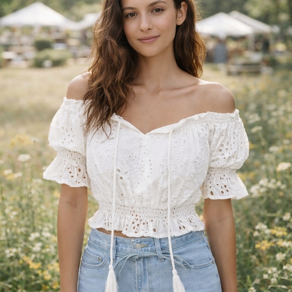 Line & Dot | Tops | Nwot Line Dot Gaia Eyelet Puff Top Cottagecore ...
